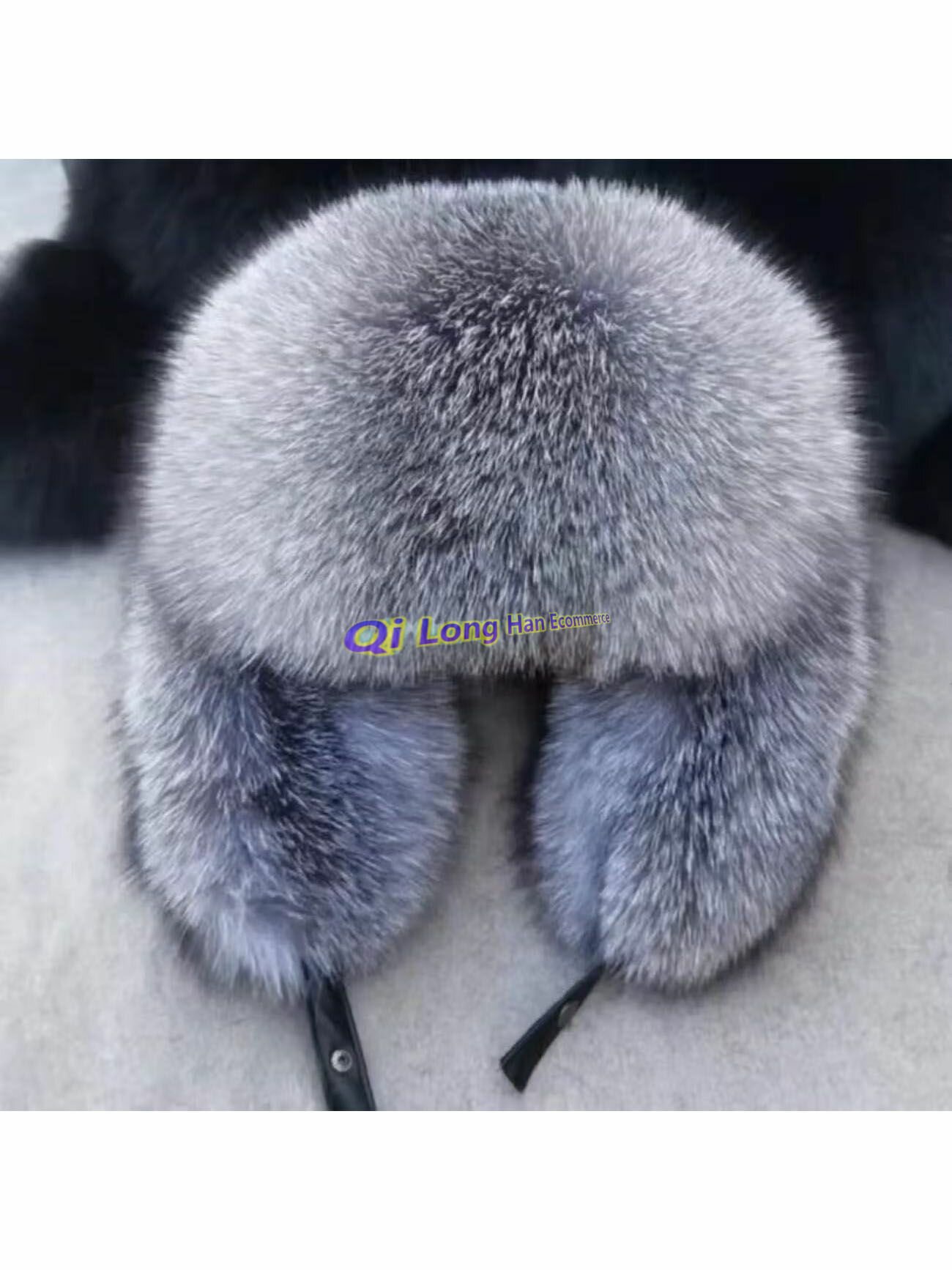 Шапка зимняя, женская, натуральная кожа, мех лисы, с подогревом, черная