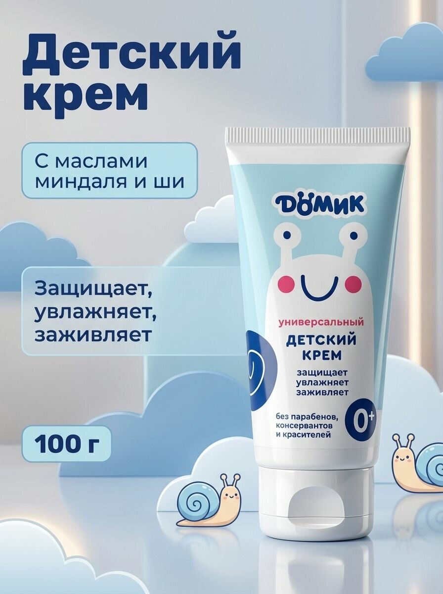 Детский крем универсальный 0+ заживляющий и увлажняющий Дёмик гипоаллергенный с маслами ши и миндаля 100 г