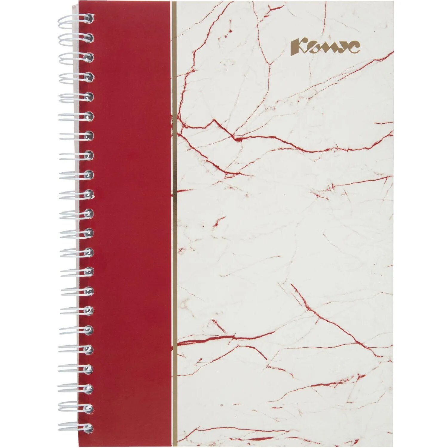 Тетрадь общая А4 120л Комус МраморКрасный клетка,80г, греб, карт, фольг, УФ-лак