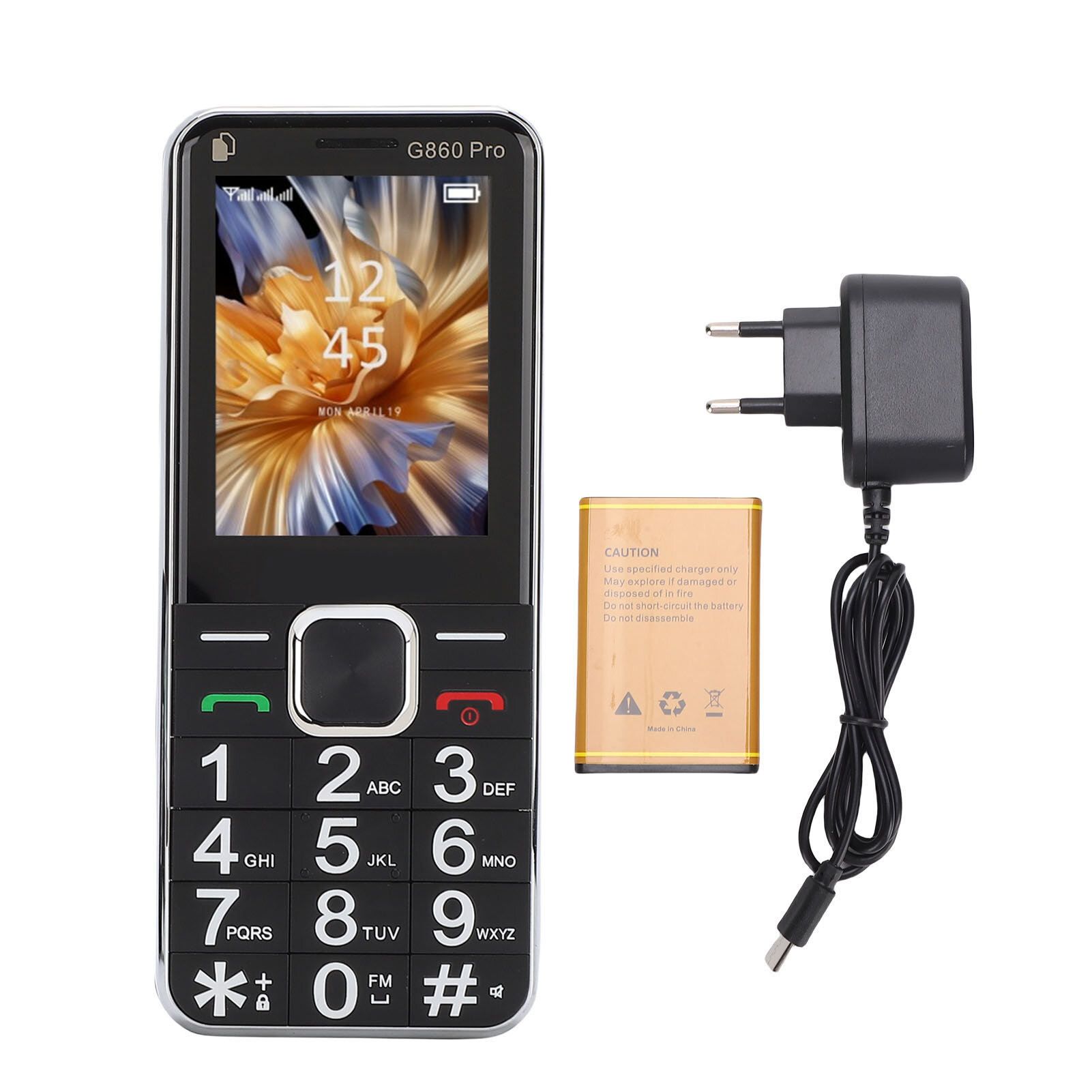 2G Большой телефон с ключом GSM, две SIM-карты, разблокированный, базовый, с 2,4-дюймовым экраном, FM-радио, светодиодным фонариком, черный, вилка европейского стандарта.