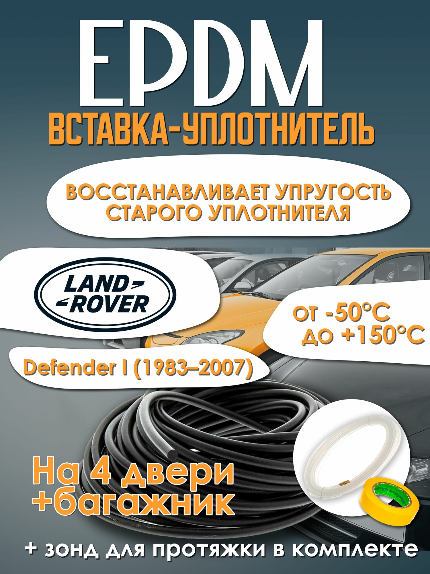EPDM вставка-уплотнитель для дверей автомобиля Land Rover Defender I (1983-2007) / Ленд Ровер Дефендер 1 поколение
