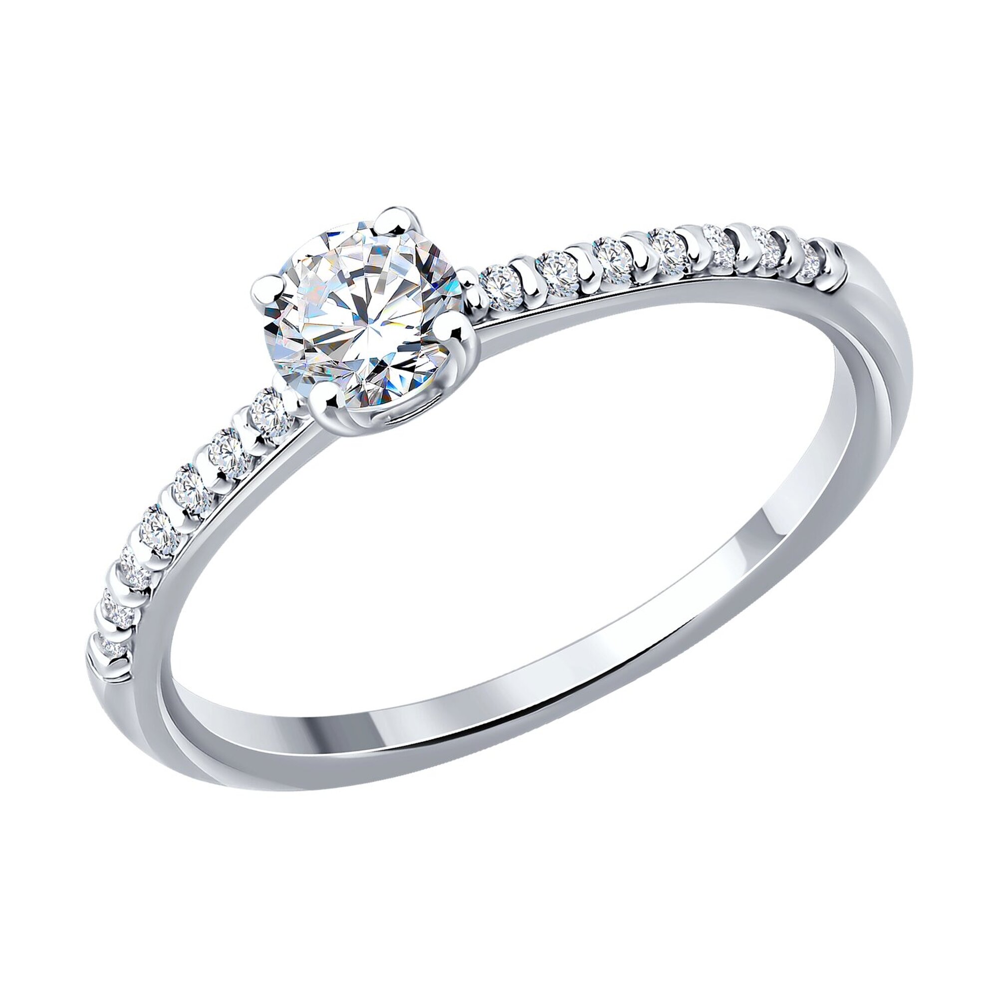 Кольцо, серебро, 925 проба, родирование, бриллиант выращенный