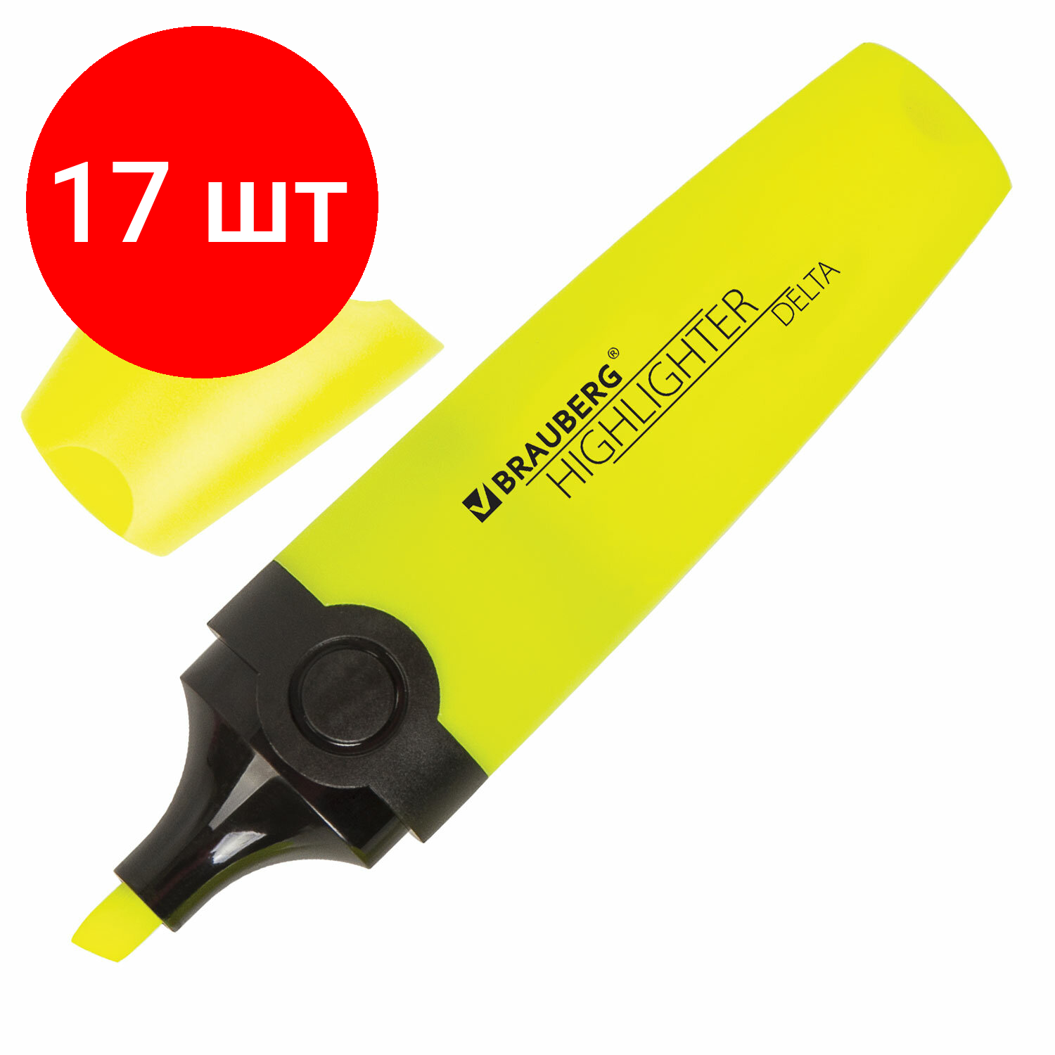 Комплект 17 шт, Текстовыделитель BRAUBERG "DELTA", желтый, линия 1-5 мм, 151719