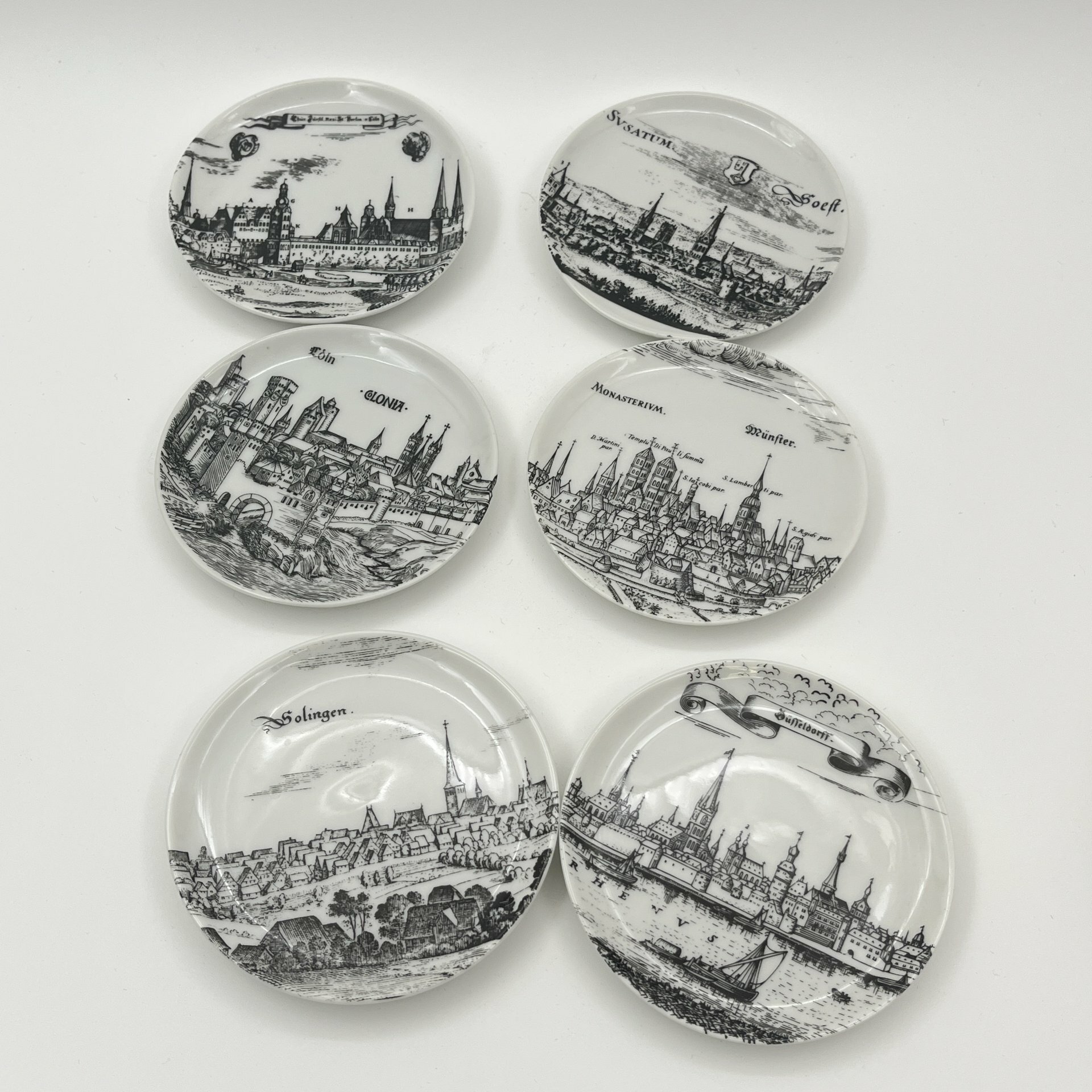 Набор из 6-ти розеток, украшенных изображением городов, Altenkunstadt, фарфор, деколь