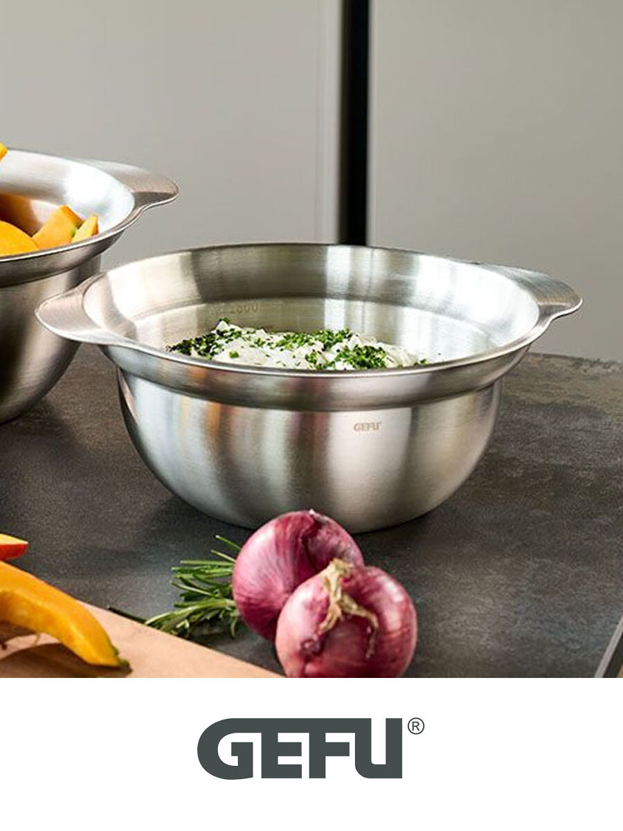 Миска GEFU Premio 23 см, 1.5 л, нержавеющая сталь, мерная шкала, Германия