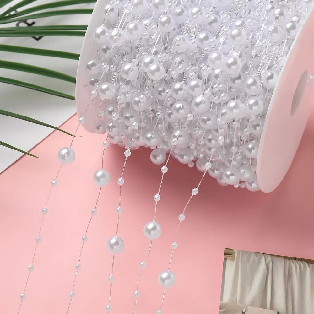 Жемчуг на леске, 8+3 мм, 5 метров , цвет белый