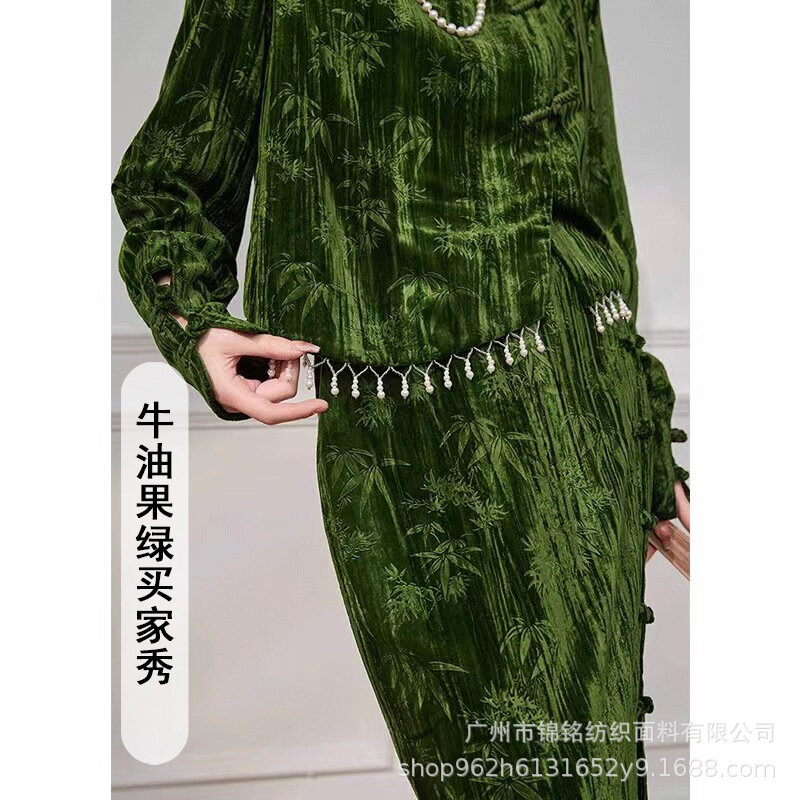 Новая китайская стильная ткань с тиснением бамбуковых листьев, бархатная ткань для осенне-зимнего ручного вязания, ткань для ретро-платья чеонгсам ханфу