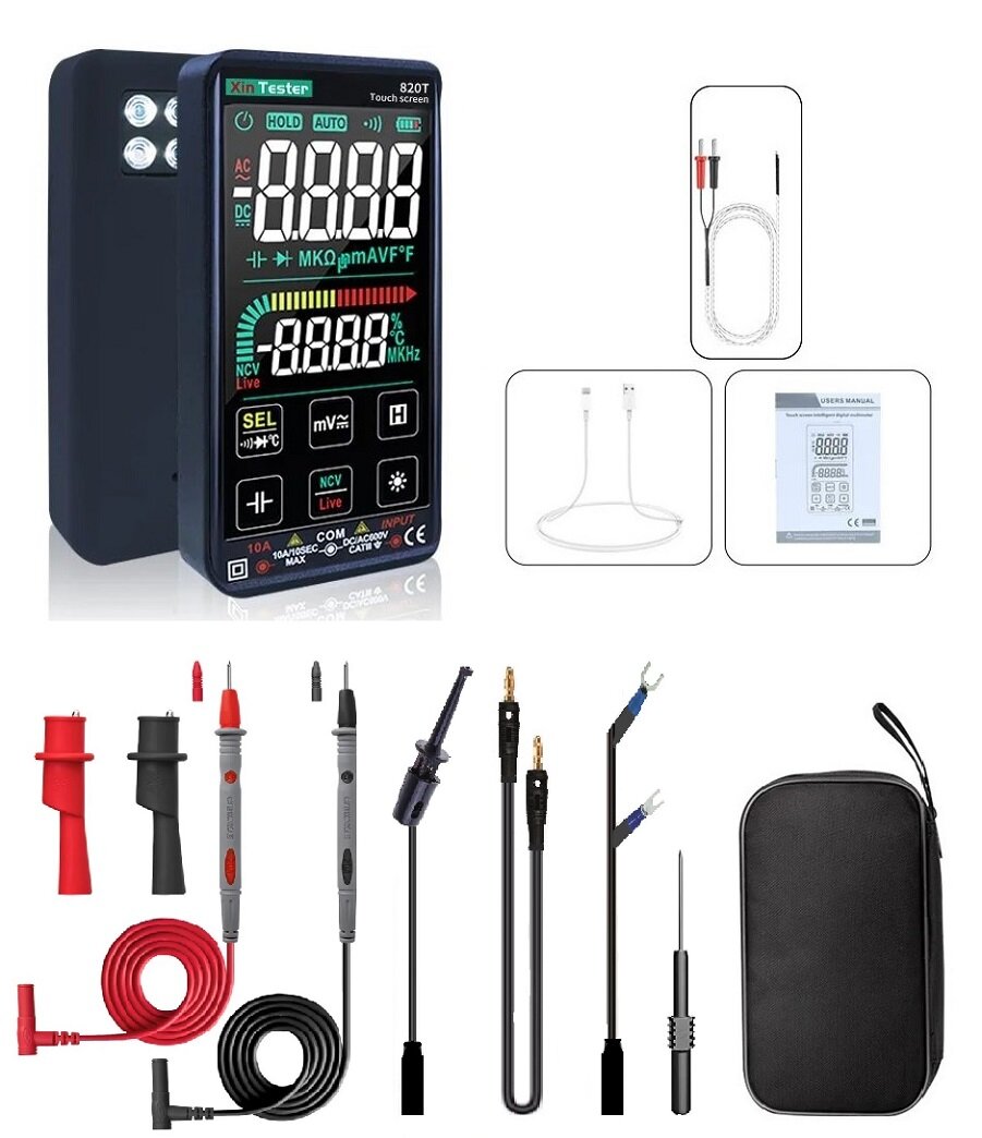Мультиметр-мини профессиональный True RMS XIN TESTER 820T SILICONE VERSION. Гарантия 2 года. 16 функций.
