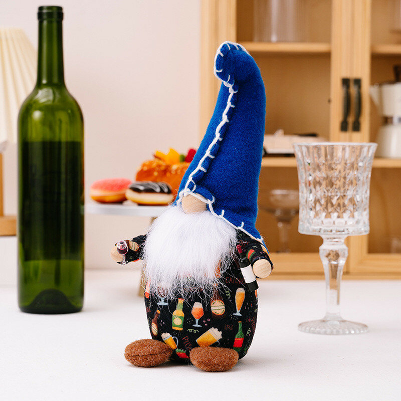 Очаровательная фигурка гнома ко Дню независимости США с яркими шляпами и бокалом вина, синий гоблин