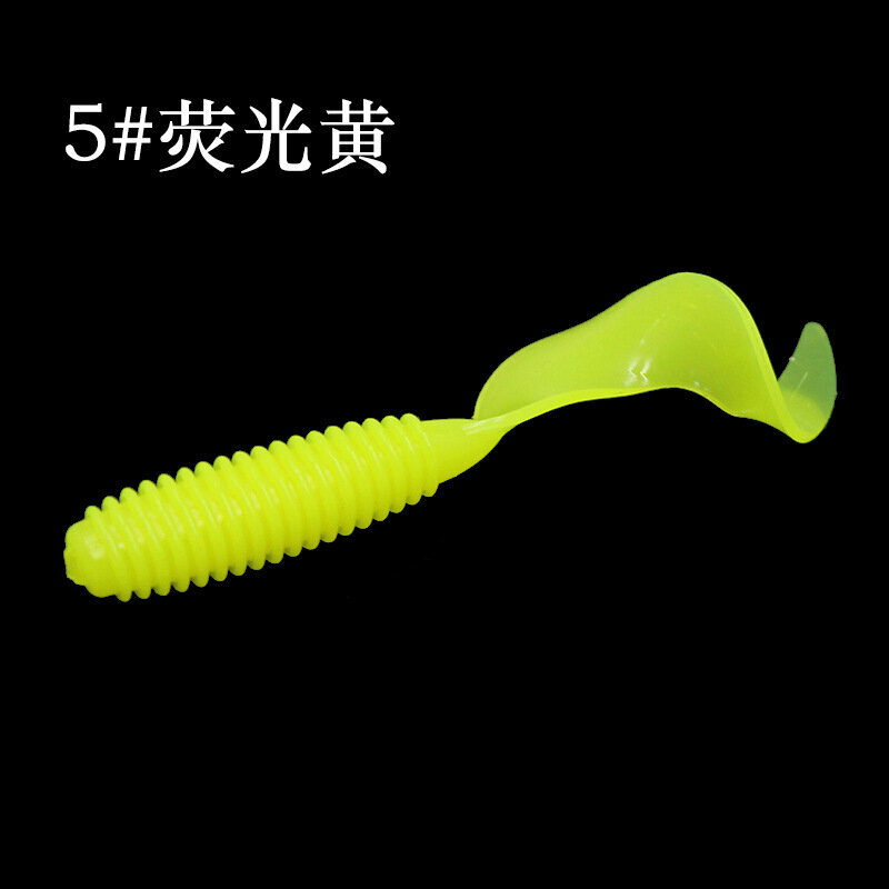 Рыболовная мягкая силиконовая приманка Твистер/Grub/Curly Tail Grub, имитация личинки с закрученным хвостом 6 см/2 г, 12 шт, флуоресцентная желтая