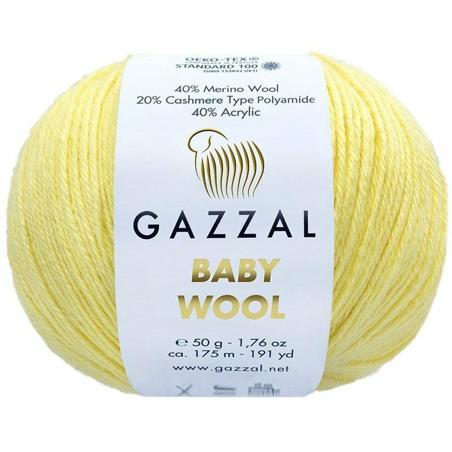 Пряжа Gazzal BABY WOOL 833 св. желтый (5 мотков)