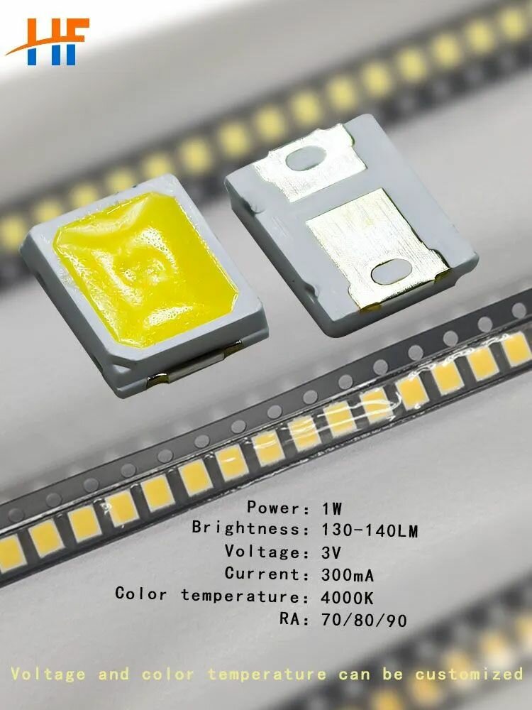 Светодиод SMD LED 2835 естественного белого света, напряжение 3В, мощность 1Вт, цветовая температура 4000К, высокая яркость 130-140 лм, 1 партия 100 штук