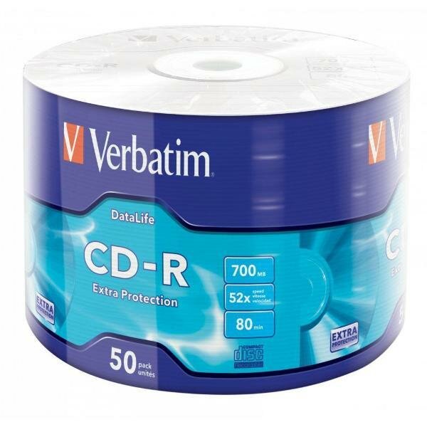 Диск CD-R Verbatim 700 МБ 52X DataLife ExtraProt, 50 шт. в пленке