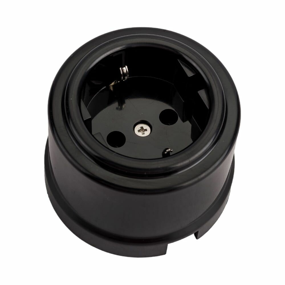 Розетка 1-м ОП Лизетта 16А IP20 ретро с заземл. ABS-пластик черн. Bironi B1-101-23