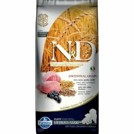 Корм сухой для собак Farmina N&D низкозерновой ягненок, спельта, овес и черника для щенков медиум & макси 2,5 кг