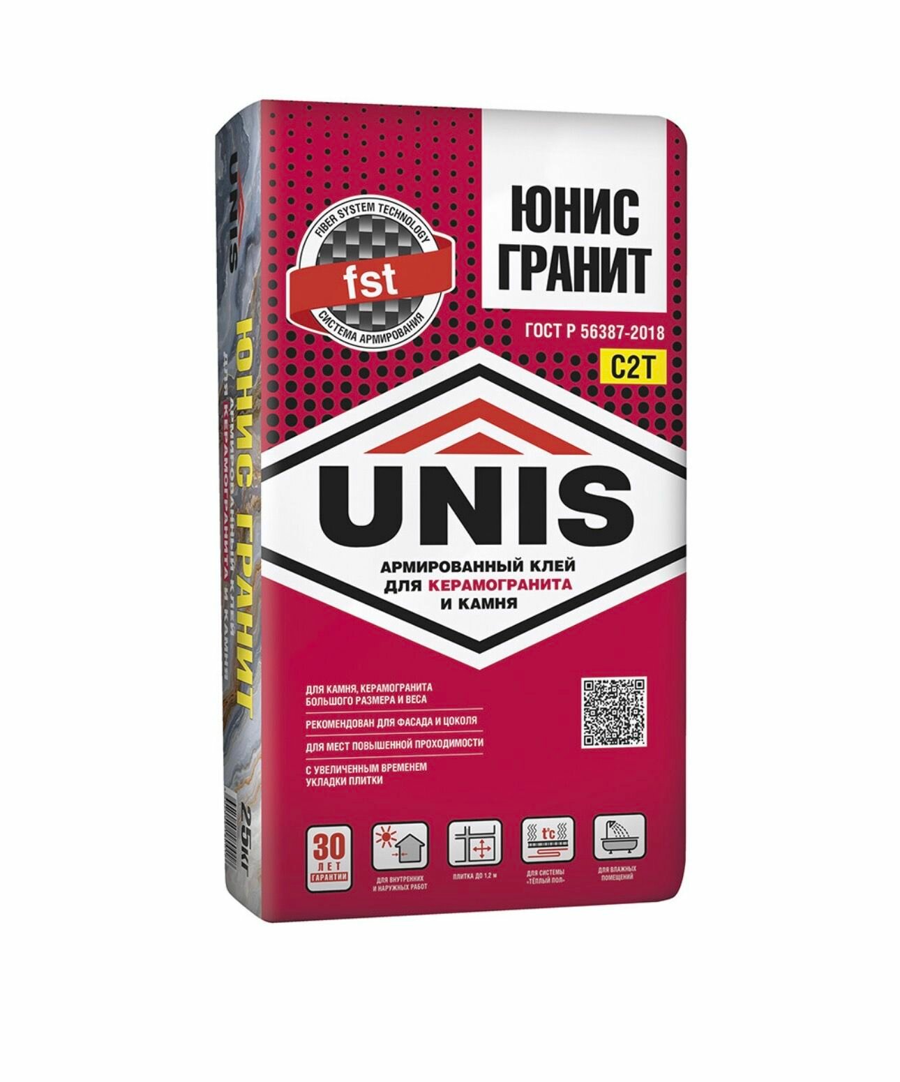 Клей для плитки/ керамогранита/ камня Unis Гранит серый класс C2 T 25 кг