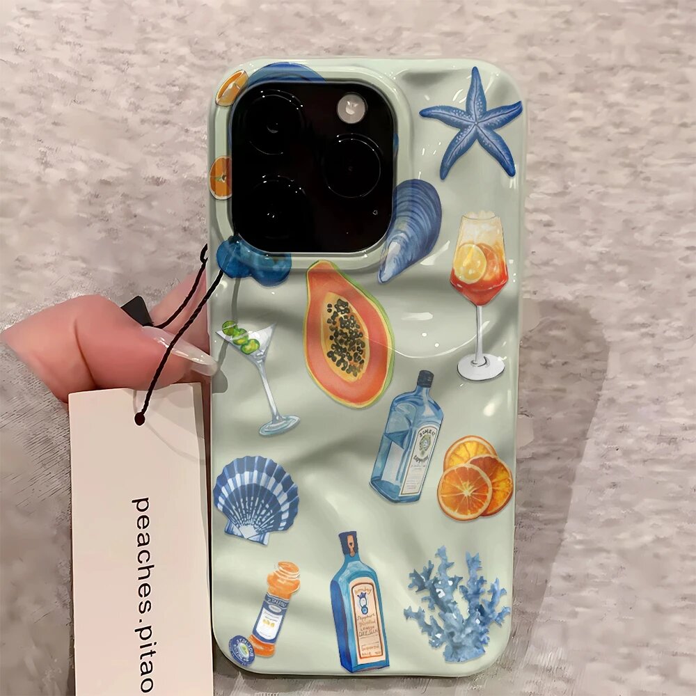Чехол для телефона с морской жизнью и спиртом для iPhone 11, 12, 14, 13, 15, 16, 17 Pro ProMax Plus 17Air, противоударный мягкий чехол с волнистым чехлом