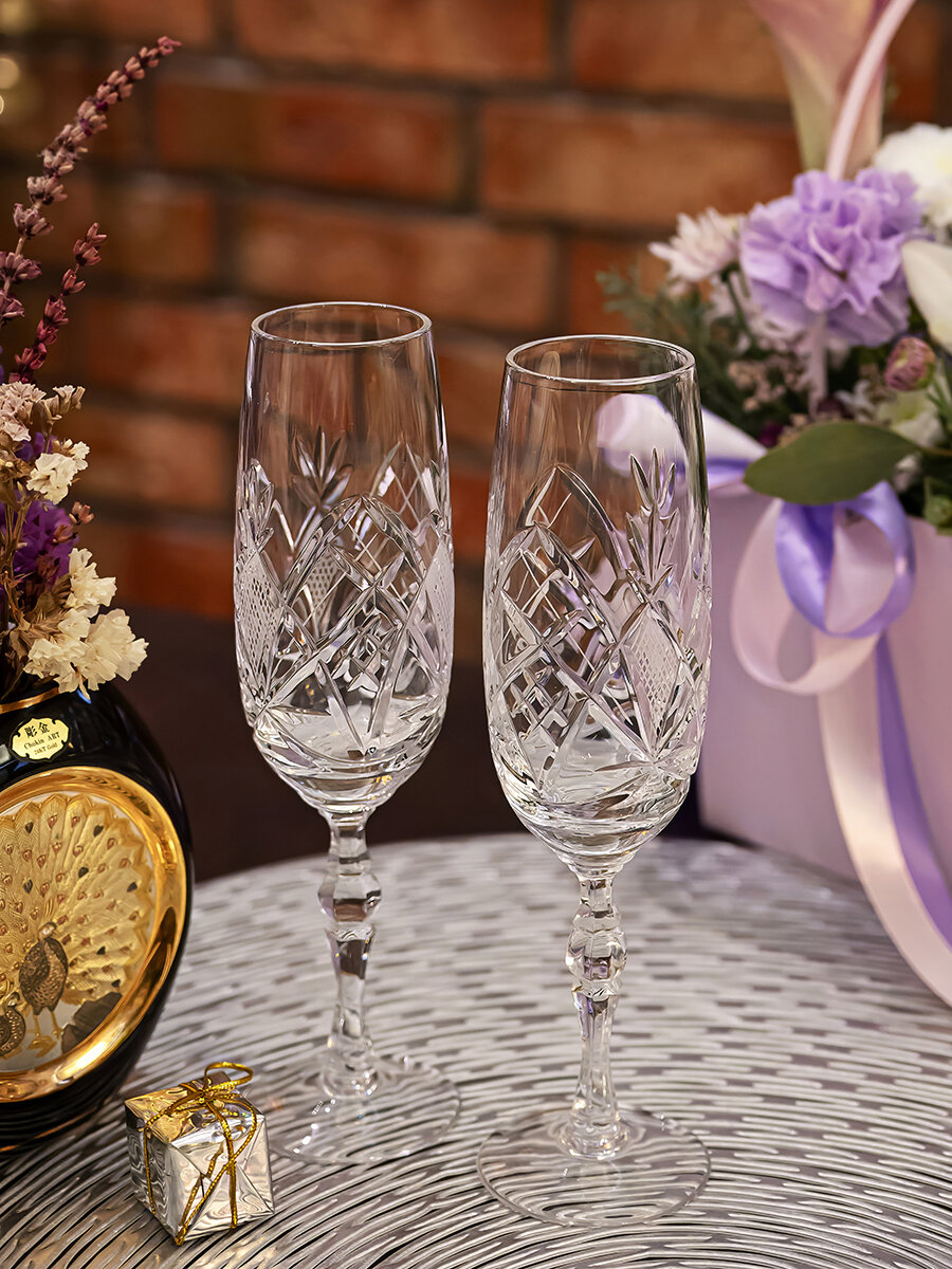 Хрустальные бокалы для шампанского и гристых вин 210 мл, наборы фужеров 2 шт, Неман