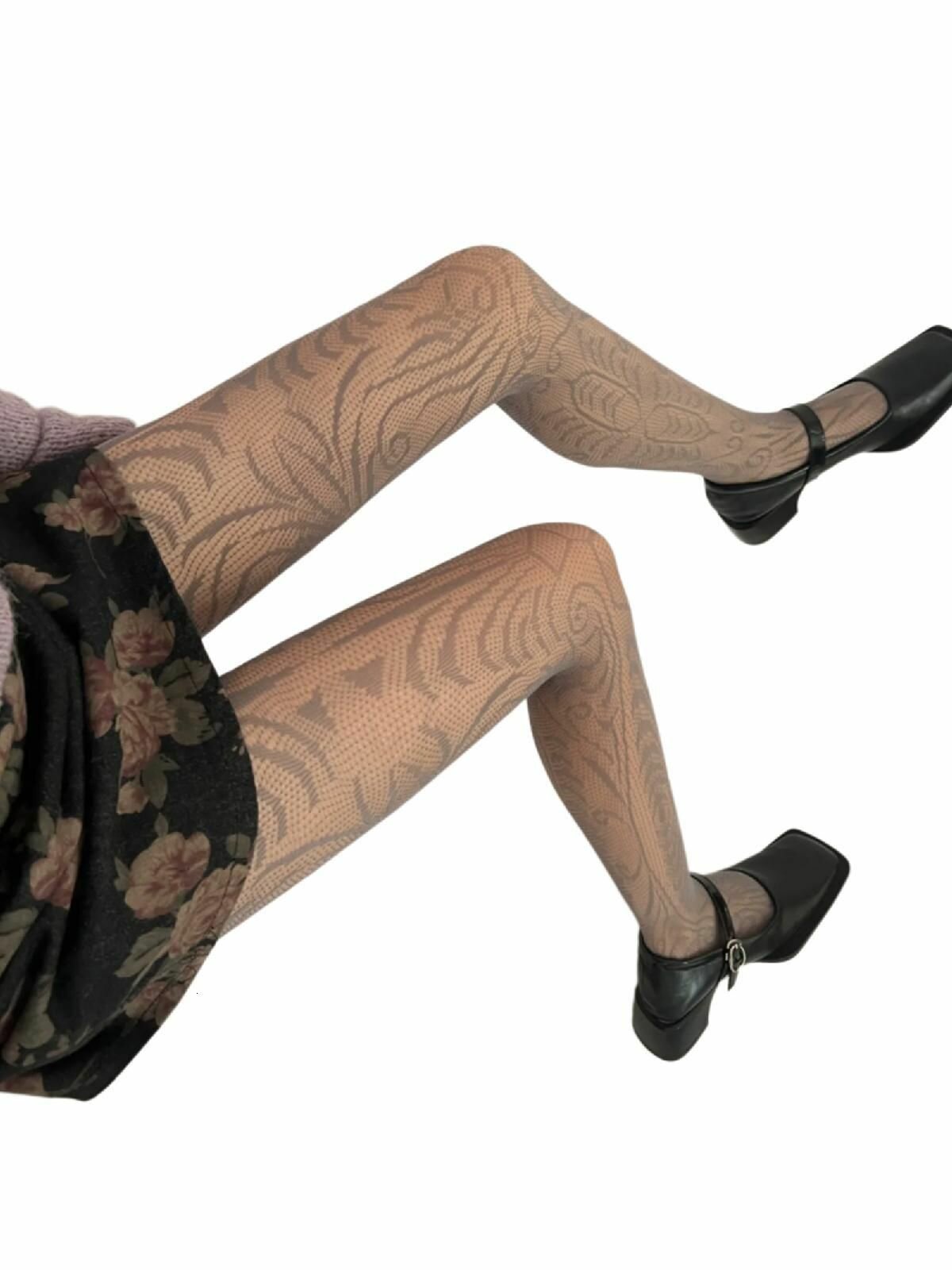 Женские ажурные колготы-сетка, Серый