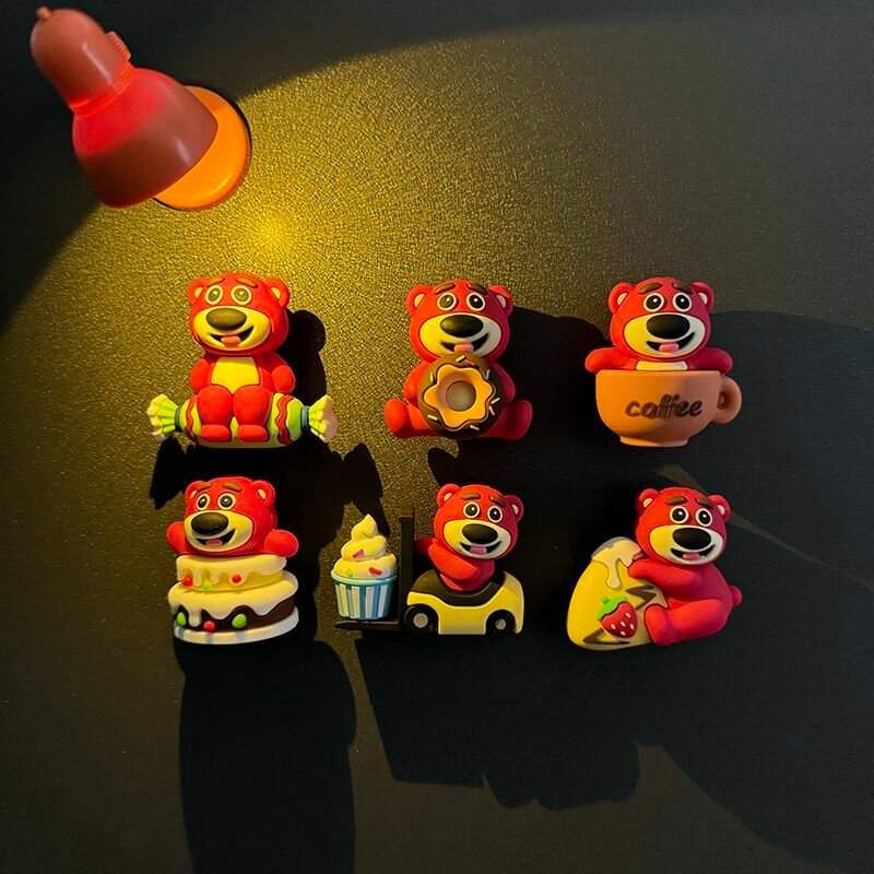 Розовый магнит на холодильник с клубничным медведем, мультяшный аниме, креативный магнит, 3D мягкий клей, сообщение