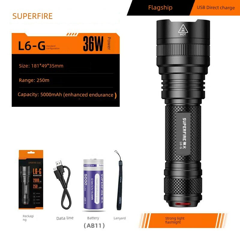 SupFire Shenhuo L6-XPE/R5 мощный фонарик T6-L2 перезаряжаемый светодиодный уличный фонарь 26650, дальний король L6-G