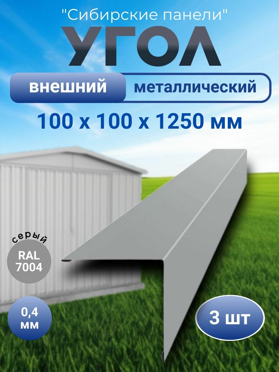Угол внешний (наружный) 100х100/ 1250 мм/ RAL 7004/ 3 ШТ