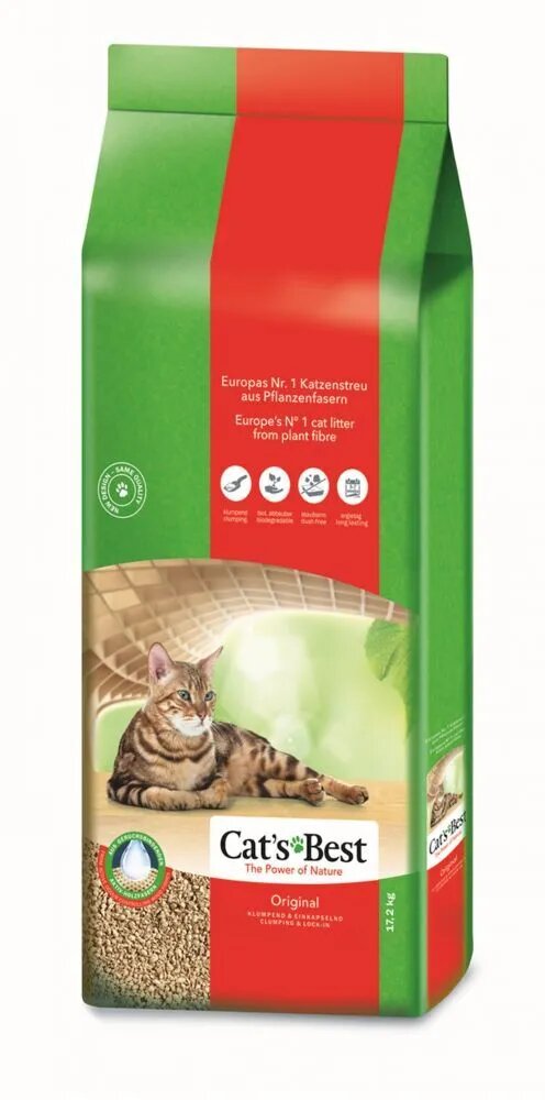 Наполнитель для кошачьего туалета комкующийся древесный Cats Best Original, без запаха, 17,2 кг 40 л