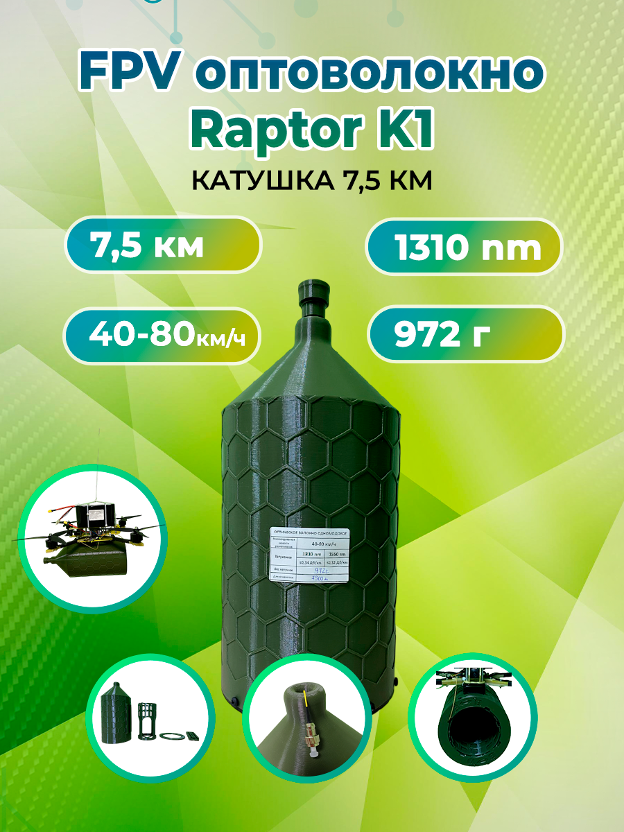 FPV оптоволокно Raptor K1 для передачи сигнала на расстояние до 7,5 км, катушка для дрона