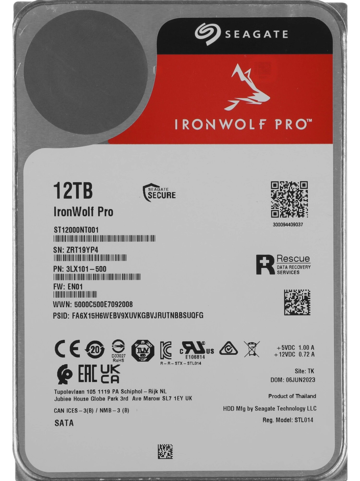 Жесткий диск 12TB Seagate SATA-III ST12000NT001 Ironwolf Pro 7200rpm 3.5"