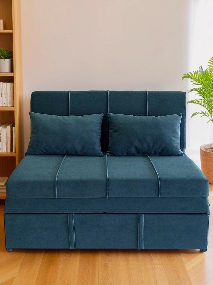 Диван-кровать с мягкими подушками StylChairs Сёма 110 б/п, велюр океан