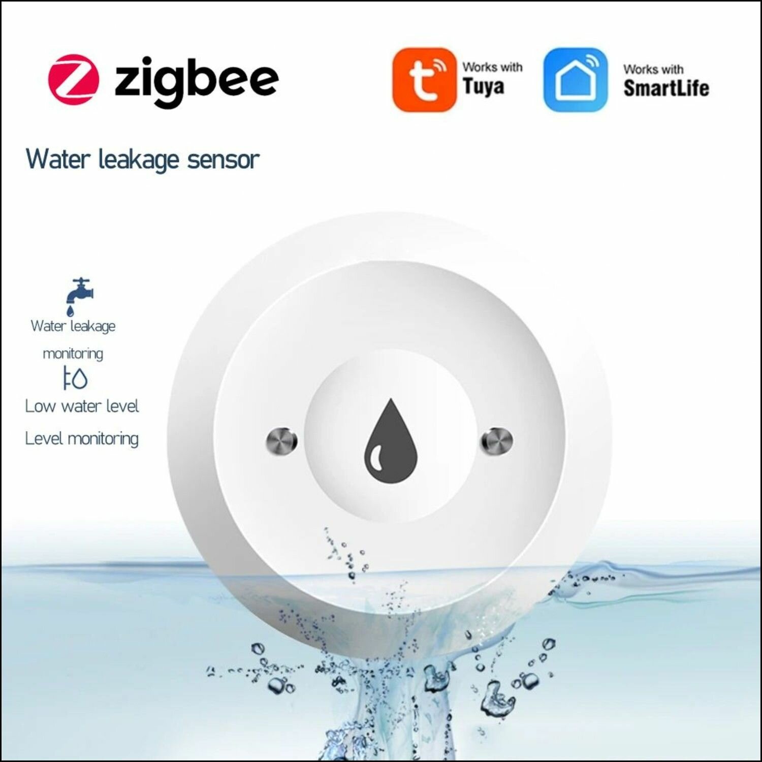 Датчик утечки воды Zigbee tuya smart life home automation для обнаружения наводнений