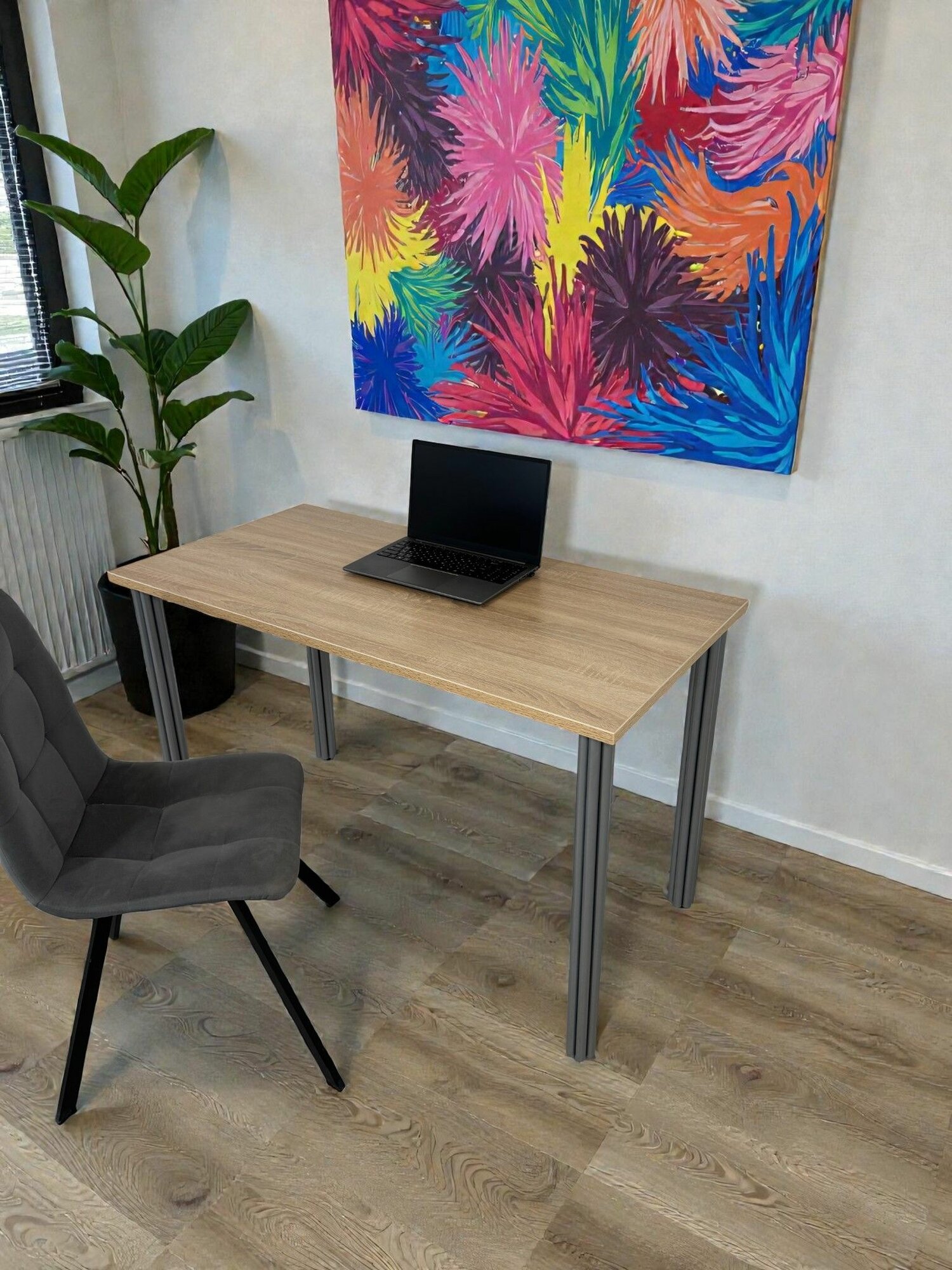 Стол дизайнерский компьютерный/ цвет Дуб Сонома, 120*60 см. Ножки хром.