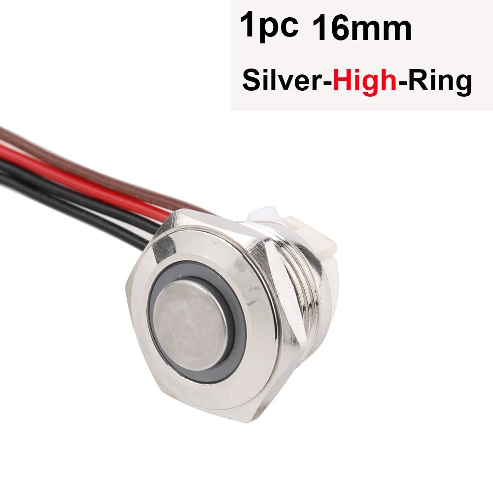Переключатель DIANQI 16 мм, Silver-High-Ring, LED Green, 3-6V