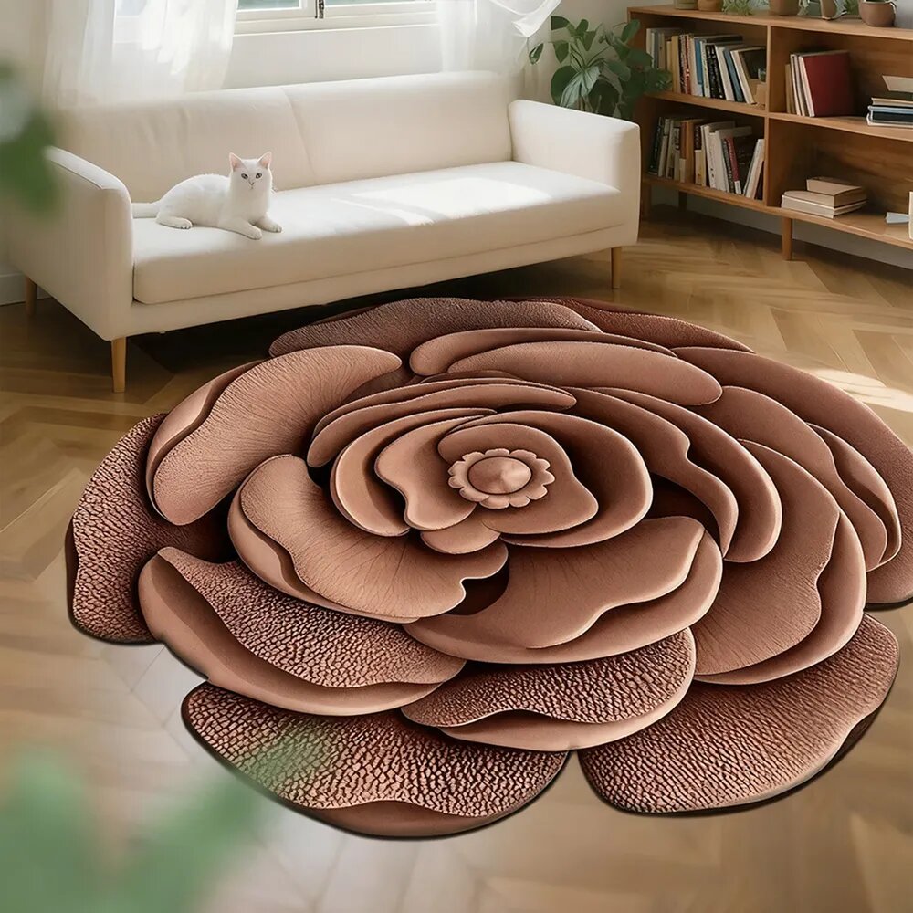 Коврик для ванной 3D цветок 60x60 см нескользящий, мягкий, коричневый
