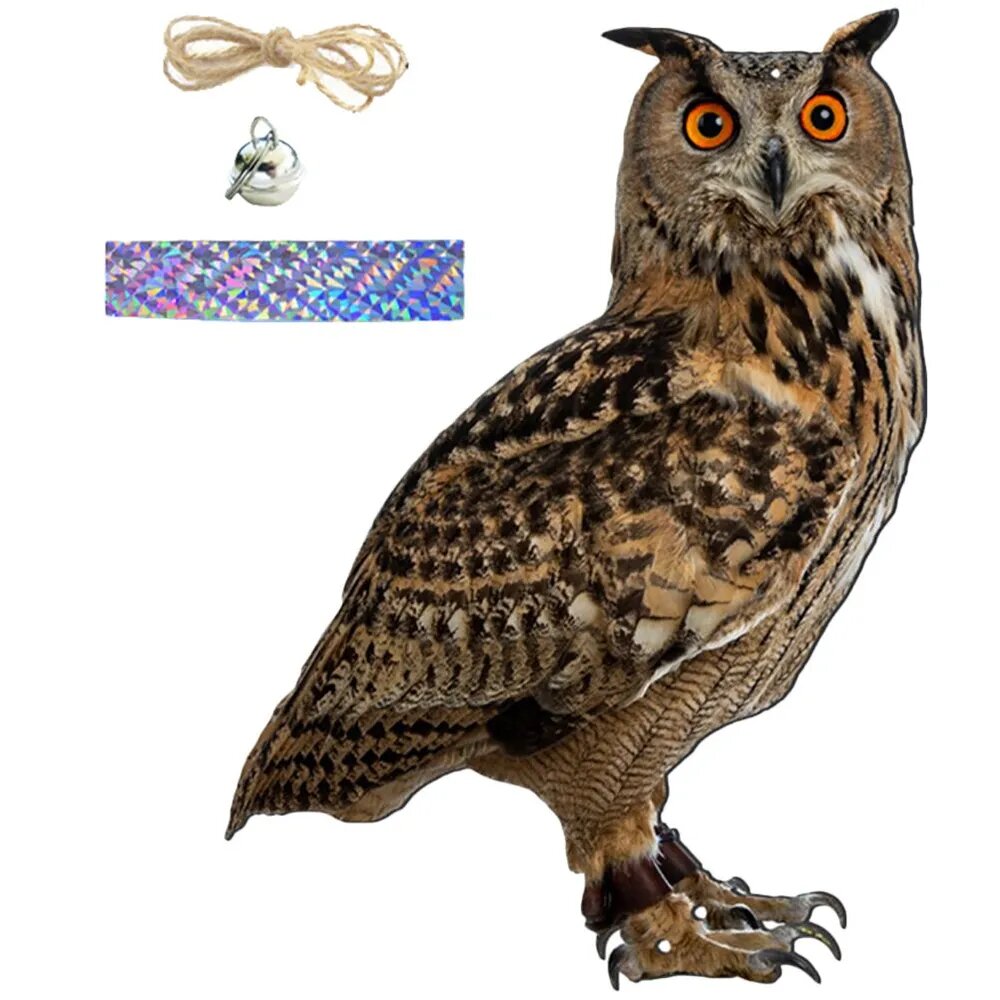 Подвесная садовая фигурка совы из пп для отпугивания птиц, с колокольчиком, для декора сада и фотосессий
