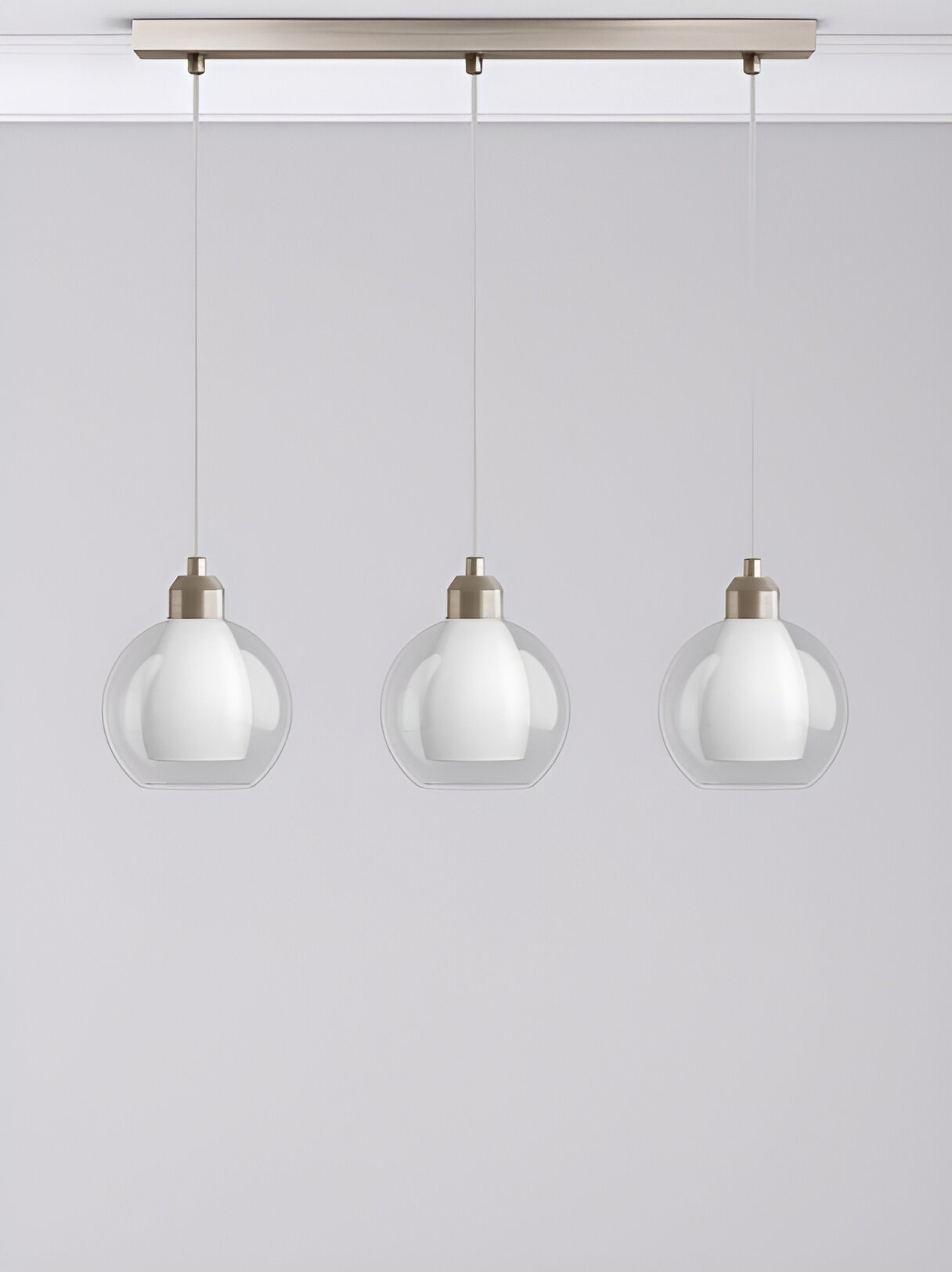 Люстра подвесная линейная CUP SHELL 160 33 Идеи BASIC Никель / Прозрачный / Белый матовый, цоколь E27, с плафонами, PND.102.03.01.001. NI-S.12. TR