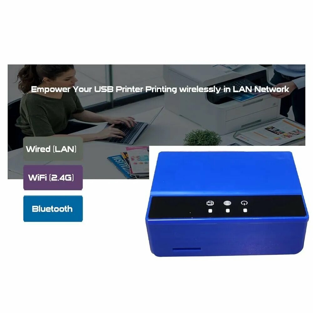 Сервер Печати WiFi Ethernet Bluetooth, Вилка EU — фото 1