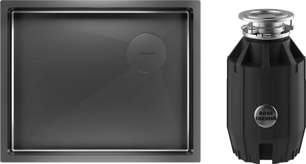 Комплект Мойка Paulmark Next-Skew PM885444-GM, вороненая сталь / Измельчитель Bone Crusher BC 910-AS