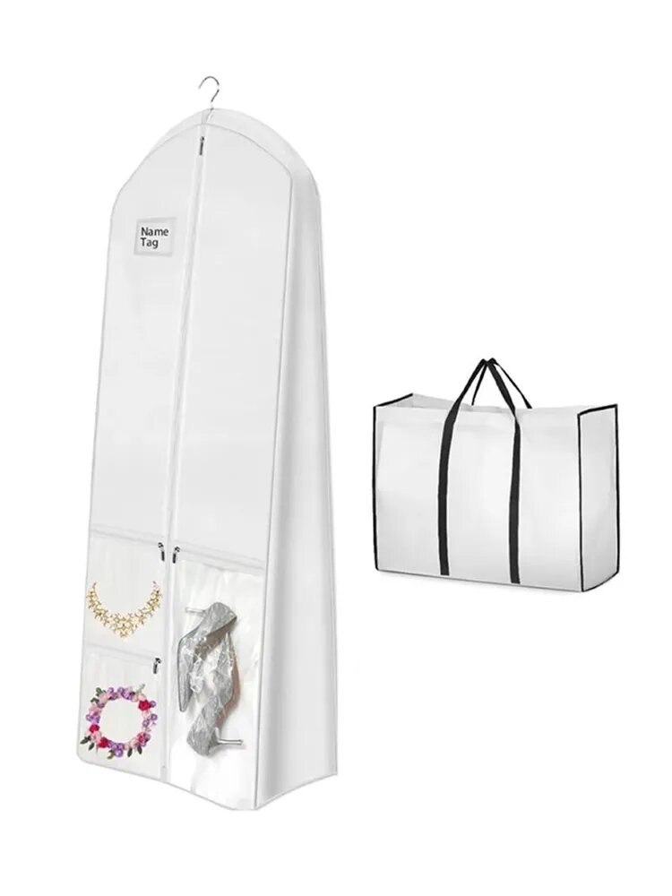 Чехол для одежды для свадебного платья, белый чехол для хранения платьев с карманами