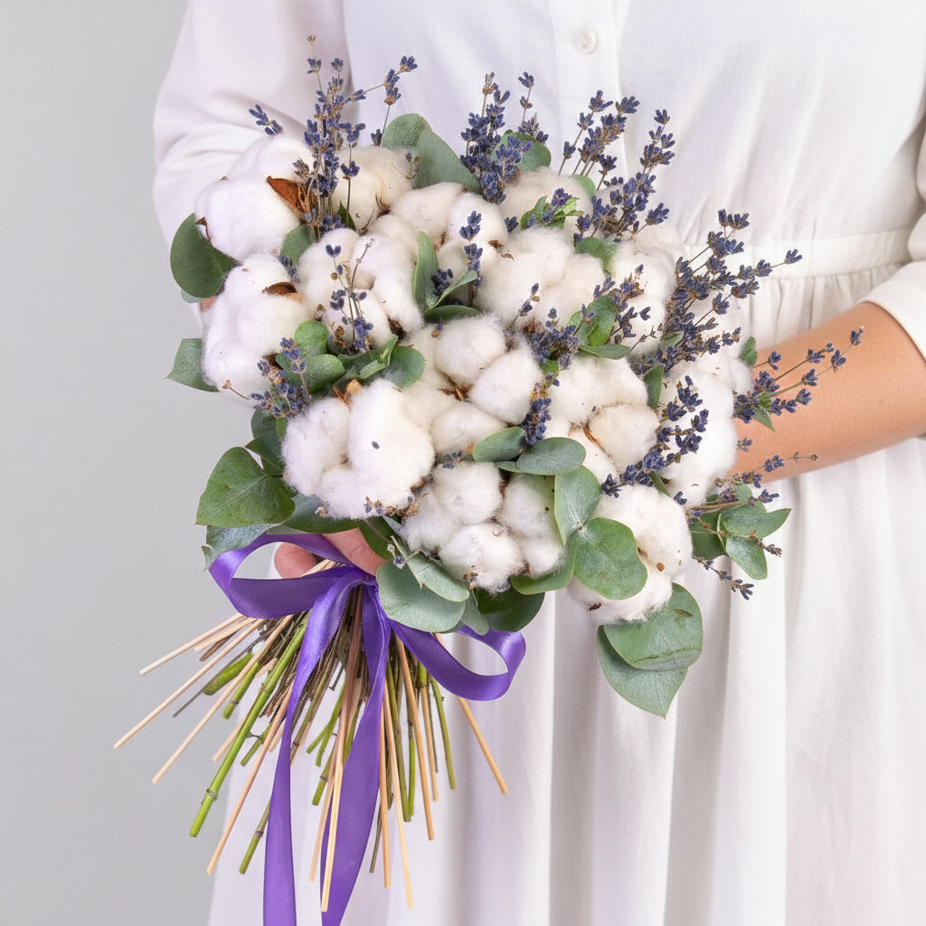 Дуо-букет Мегацвет24 "Хлопок и Лаванда", сухоцветы, сборка под ленту
