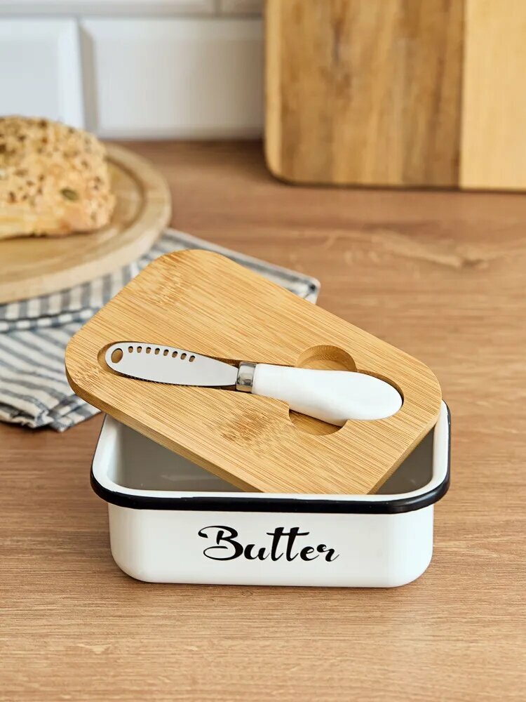 Масленка BUTTER, для сливочного масла, с ножом, металлическая, 300мл