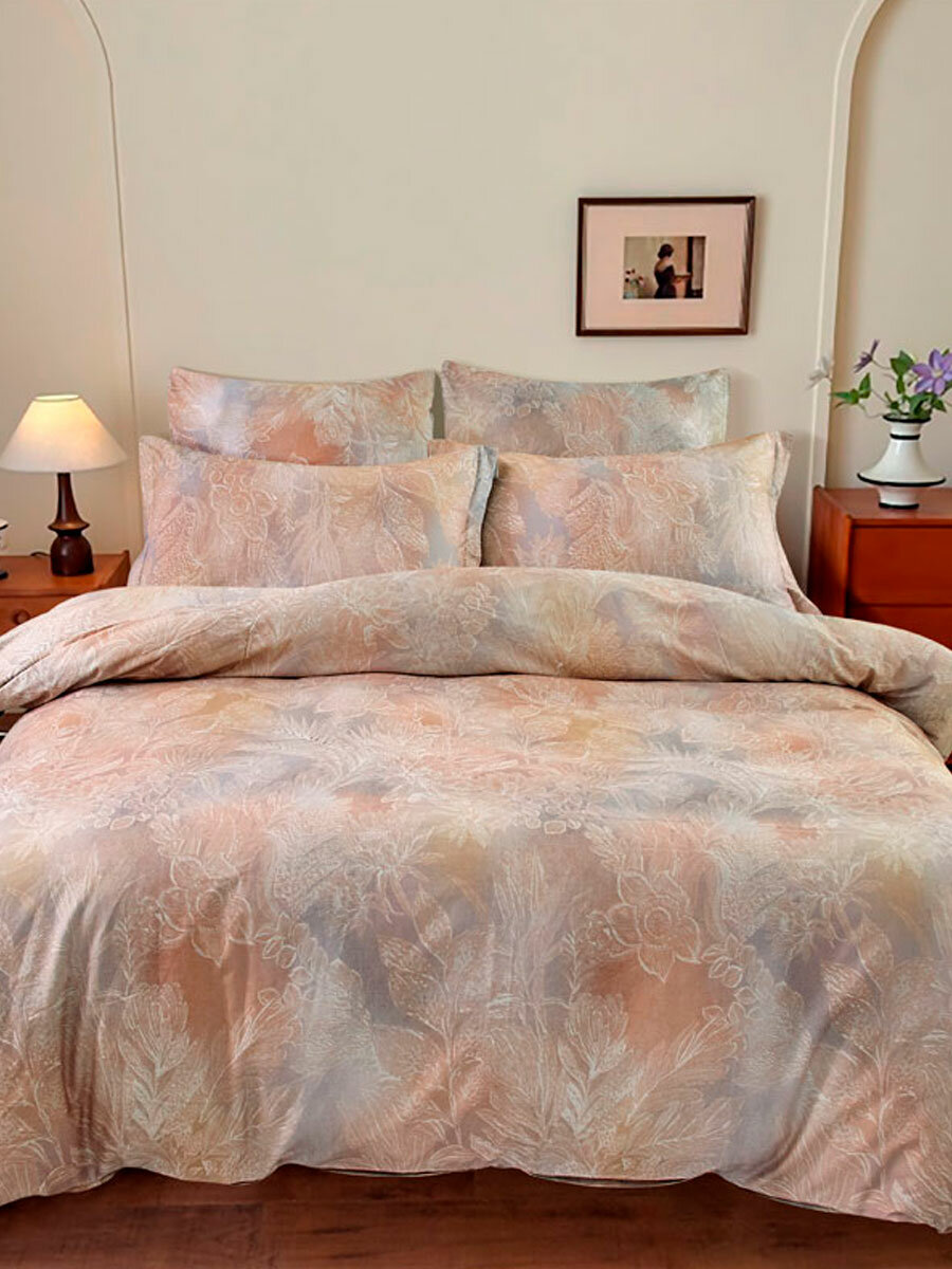 Комплект постельного белья Pappel "Abelia", семейный, сатин, гипоаллергенный, бежевый