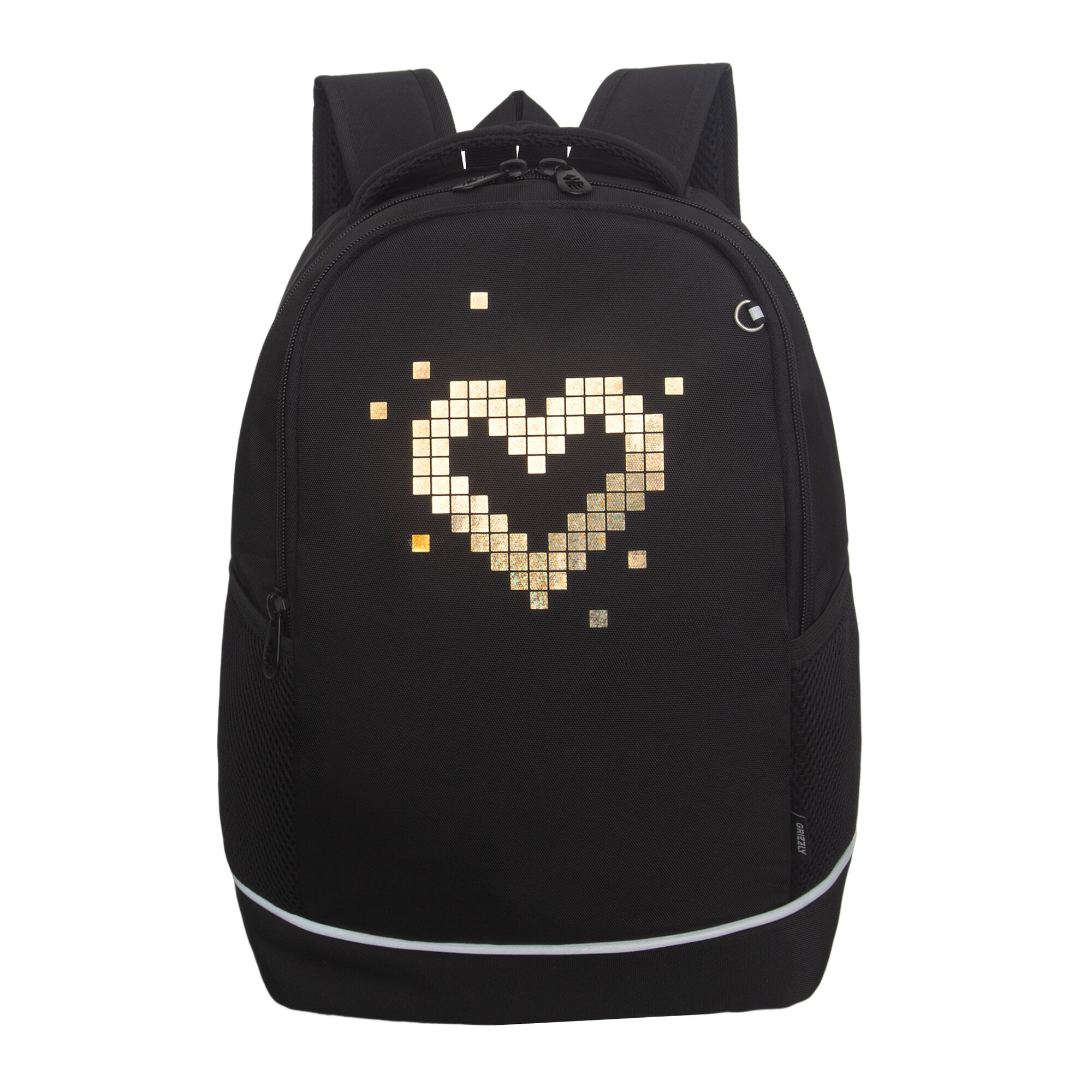 Рюкзак школьный 2отд. Черный-золотой 28х38х18см GRIZZLY RG-663-4/1 (жен)