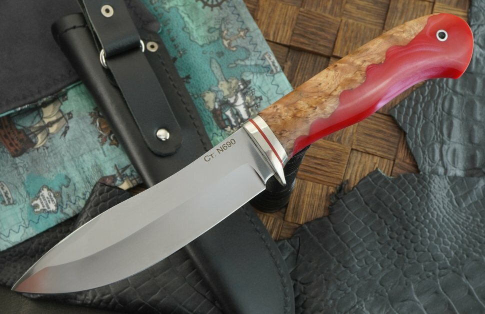 Нож Антарес Барс, сталь N690, рукоять акрил/стабилизированная древесина