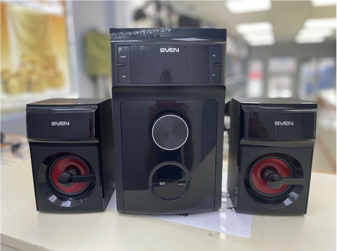 Колонки Sven MS-302 чёрные 2.1, FM, USB/SD, 40Вт, Б/У Уценка