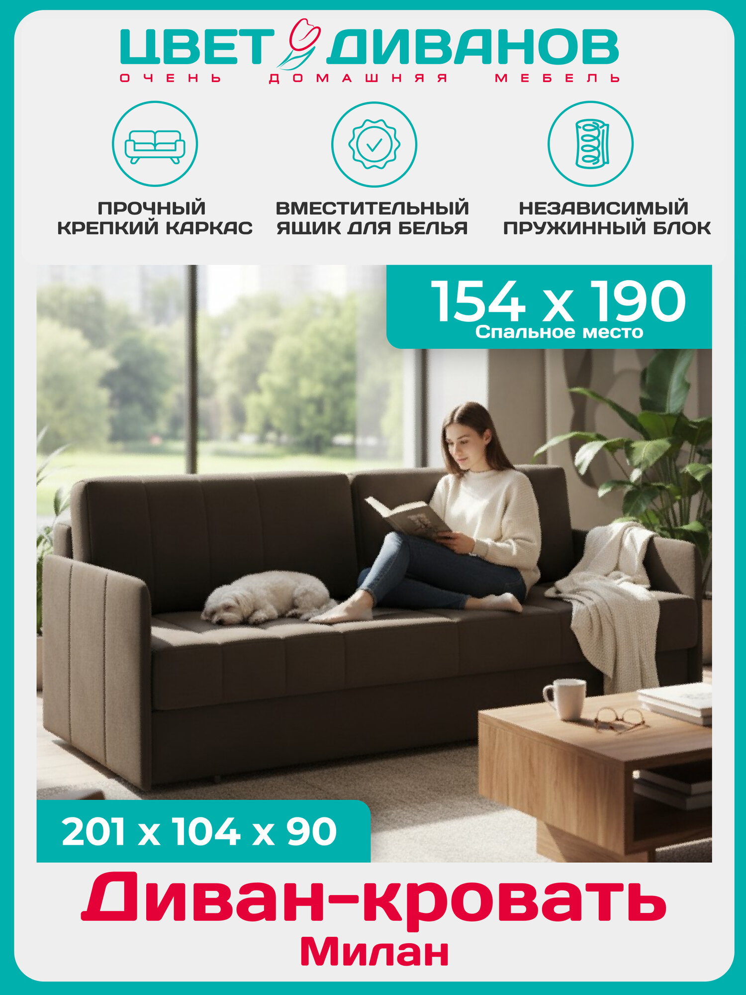 Раскладной диван-кровать прямой двуспальный в гостиную, еврокнижка Милан с ортопедическим матрасом, Цвет Диванов