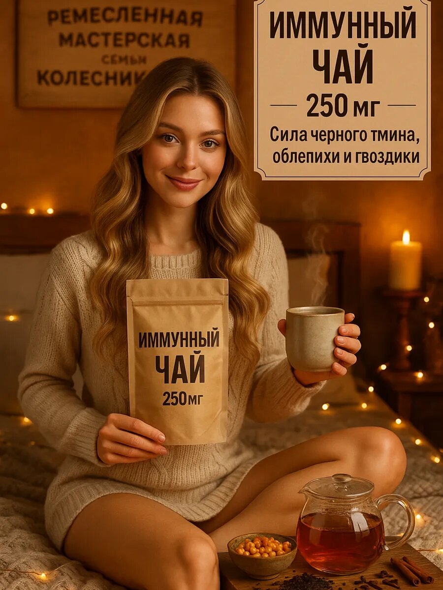 Иммунный чай из жмыха чёрного тмина, облепихи и гвоздики