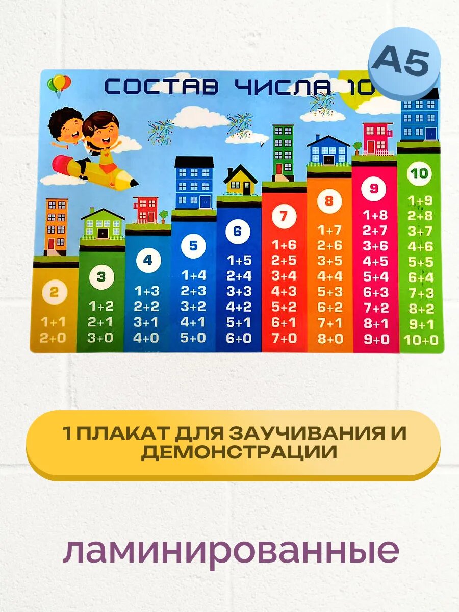 Тренажер состав числа формат а5 пиши-стирай ламинированный математика — фото 1