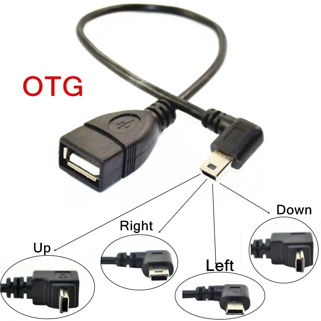 Переходник USB A - Mini USB B 5Pin, 25см, Down Angled