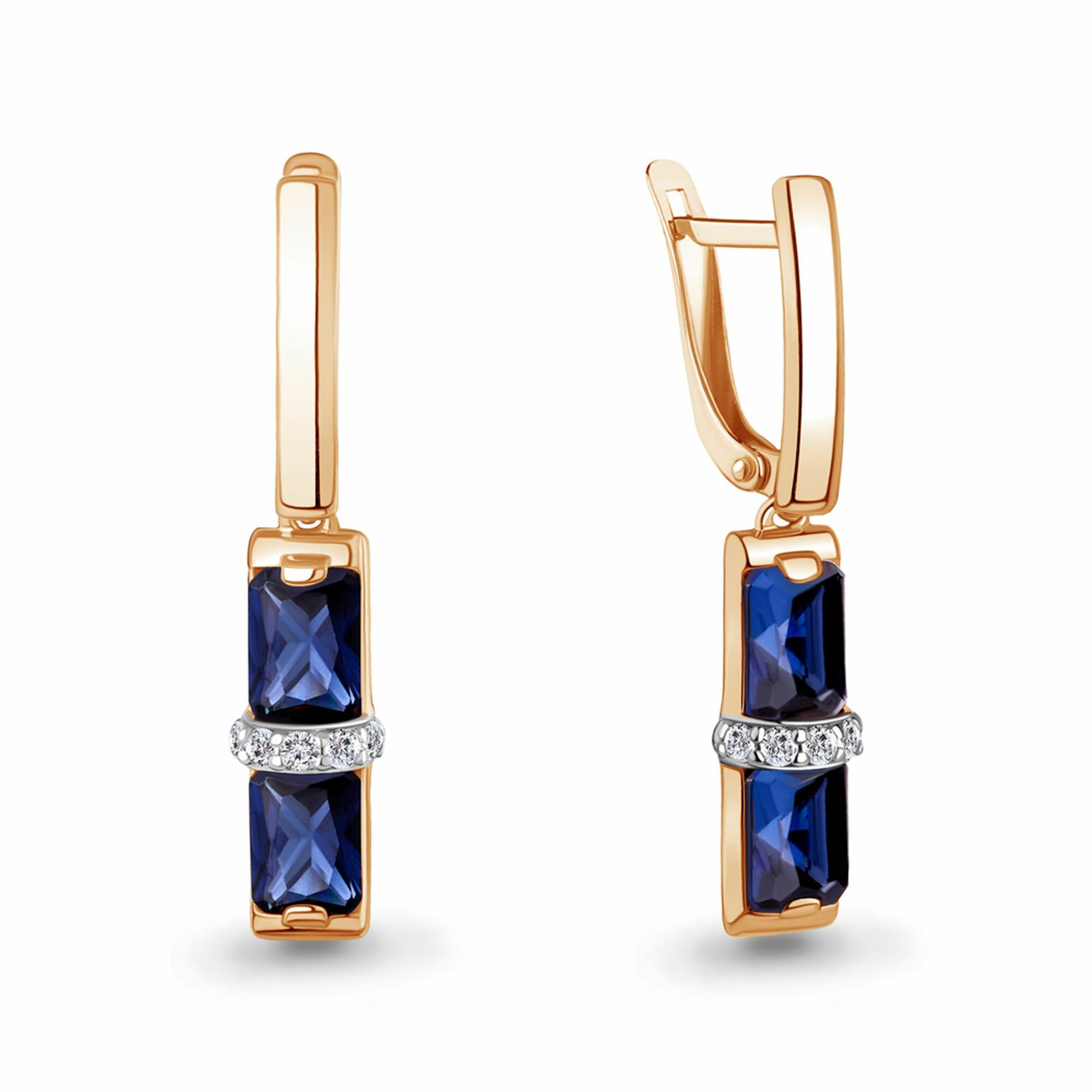 Серьги, серебро, 925 проба, золочение, фианит